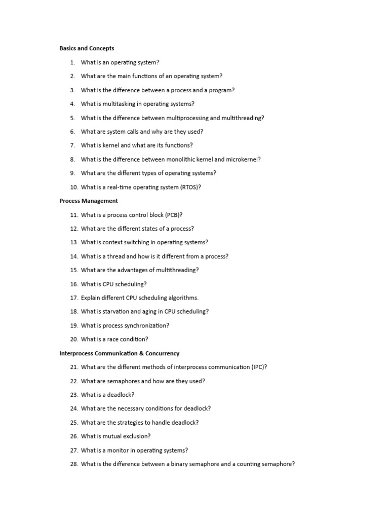 Operating System - Questions | PDF | Process (Computing) | Thread (Computing)