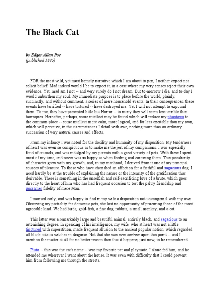 The Black Cat by Edgar Alan Poe | PDF | Plaster | Cats