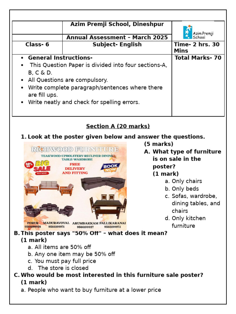 English QP SA2 - Grade 6 - 2024-25 | PDF | Robot | Robotics