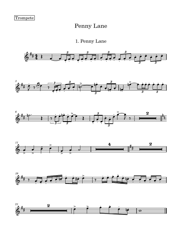 Penny Lane - Piccolo Trumpet Solo | PDF