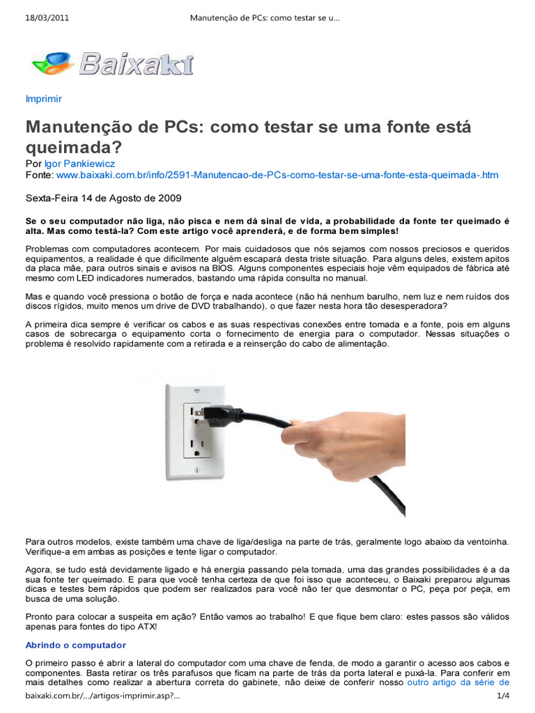 Teste de Fonte de PC Queimada | PDF | PCs (computadores) | Informática