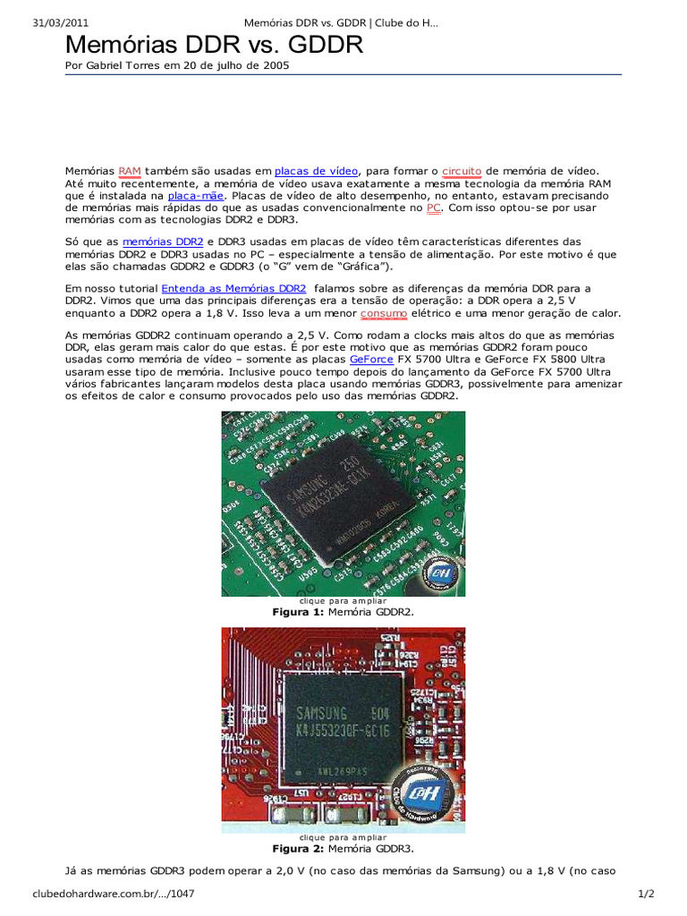Artigo - Memórias DDR vs. GDDR | PDF | Memória de acesso aleatório (RAM) | Armazenamento de ...