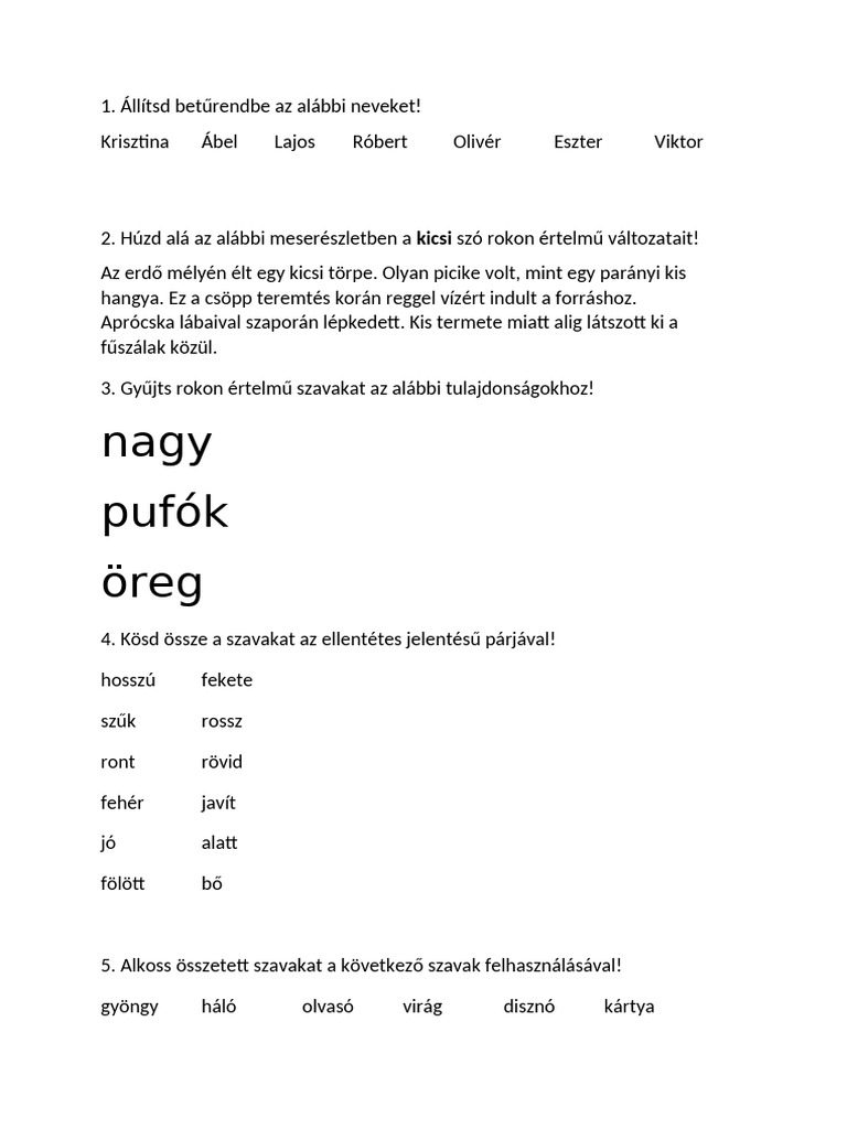 Gyakorló Feladatlap Nyelvtanból | PDF