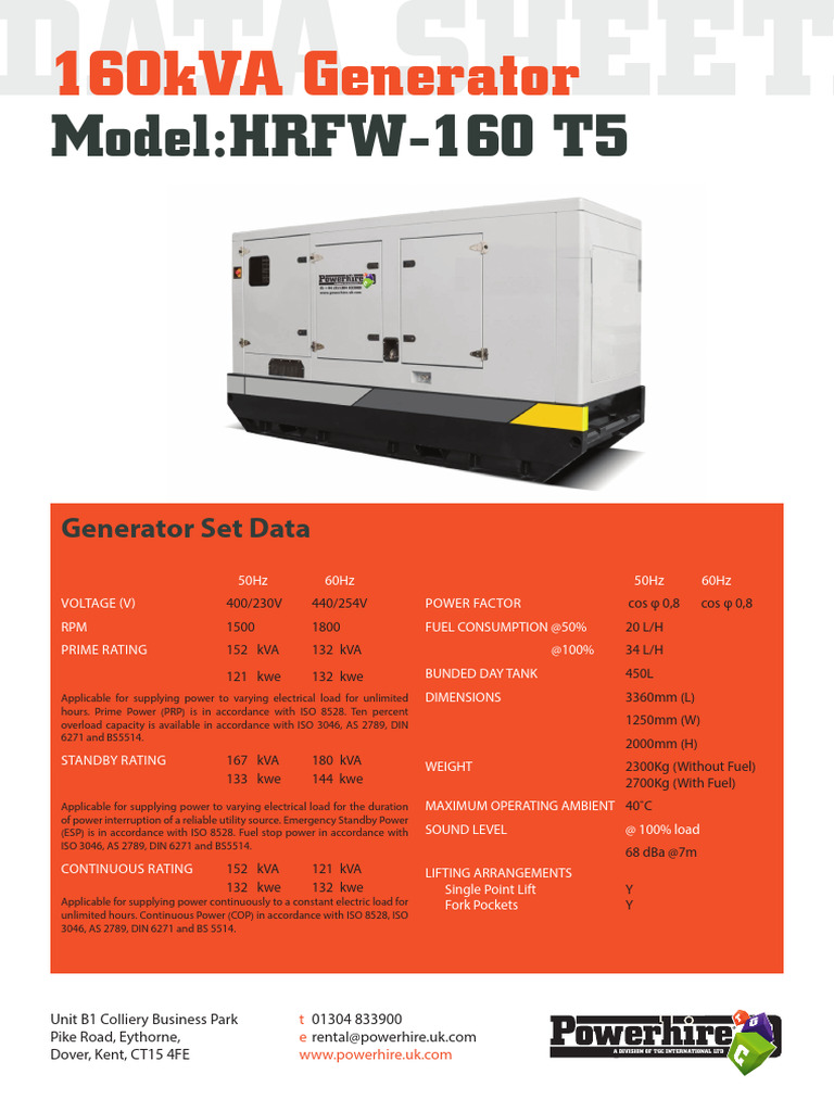 160kVA HRFW-160 T5 Generator Data Sheet | PDF | Power Engineering ...
