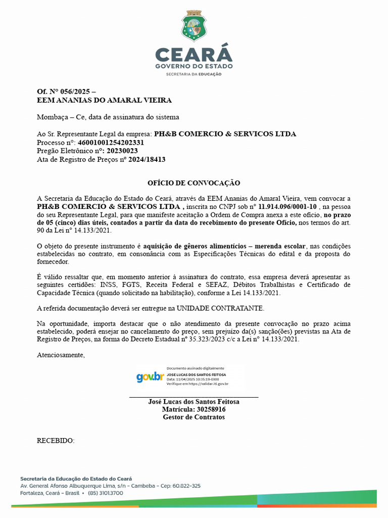 Convocação para Aceitação de Ordem de Compra | PDF