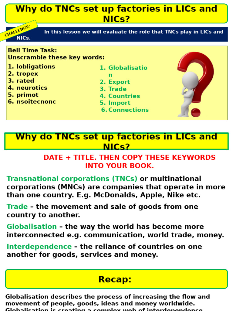 Amara Aririeri - Why Do TNCs Set Up Factories in LICs and NICs | PDF | Globalization | Economies