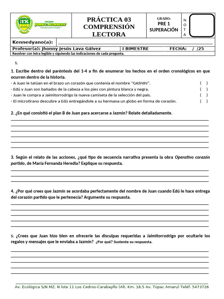 Ejercicios de Comprensión Lectora Pre 1 | PDF