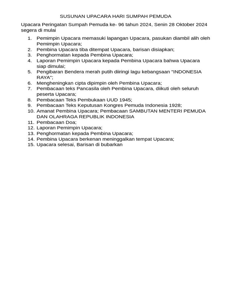 SUSUNAN UPACARA HARI SUMPAH PEMUDA | PDF
