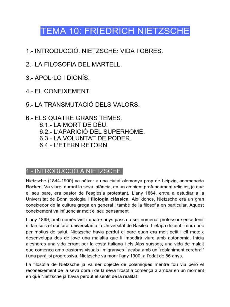 Unitat 9 Nietzsche | PDF