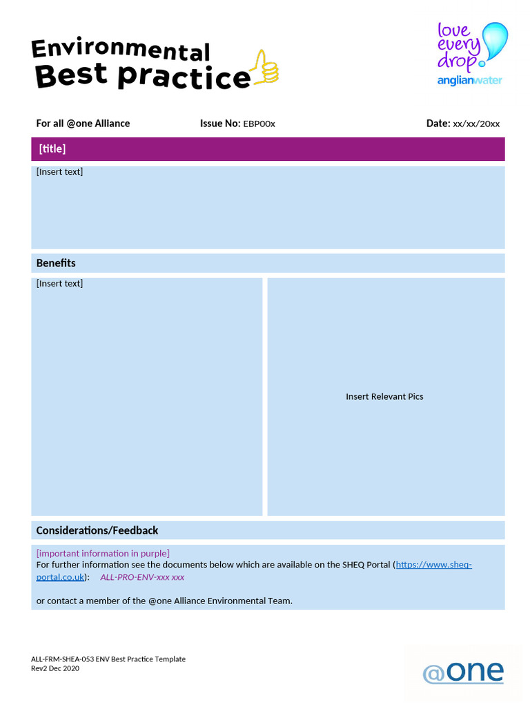 Environmental Best Practice Template (ALL-FRM-SHEA-053) | PDF