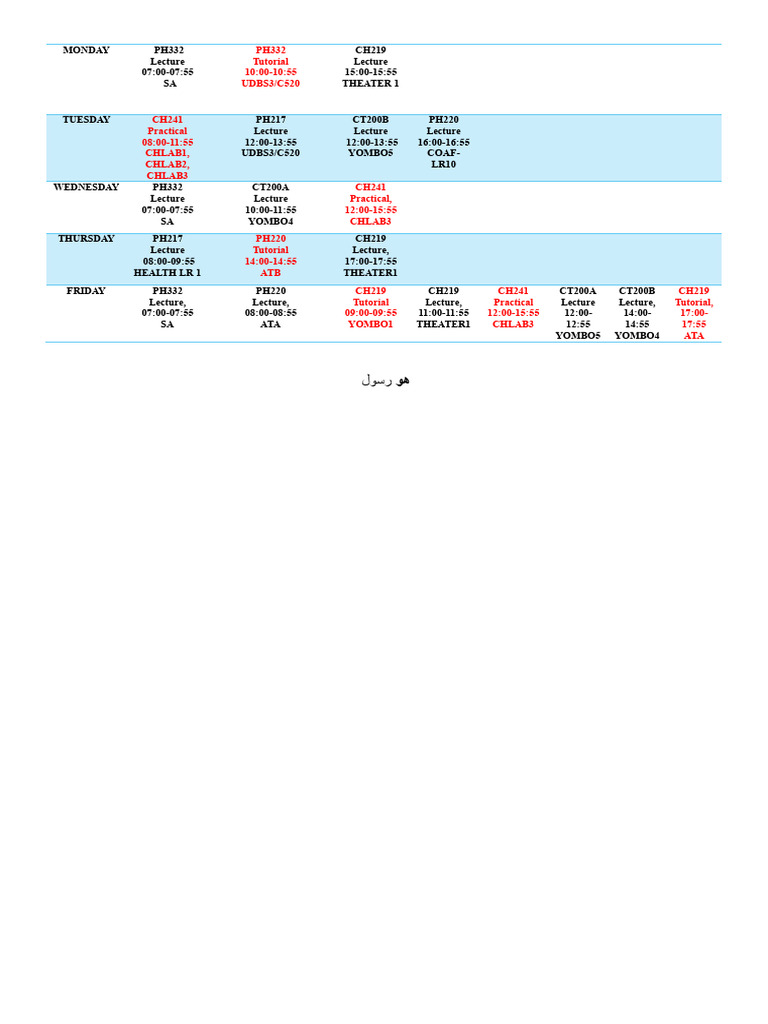 Phy Chem Timetable Sem Ii | PDF
