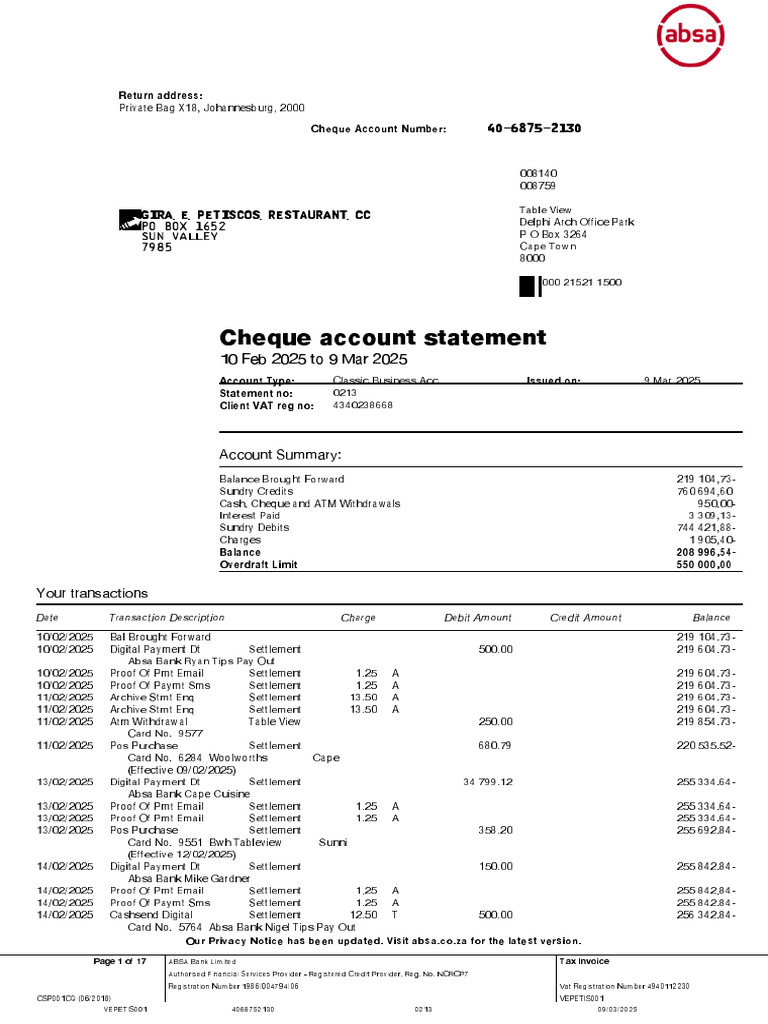 6.CHQ ACC Archived STTMNT 10 Feb.25 To 09 Mar.25. | PDF | Credit Card ...