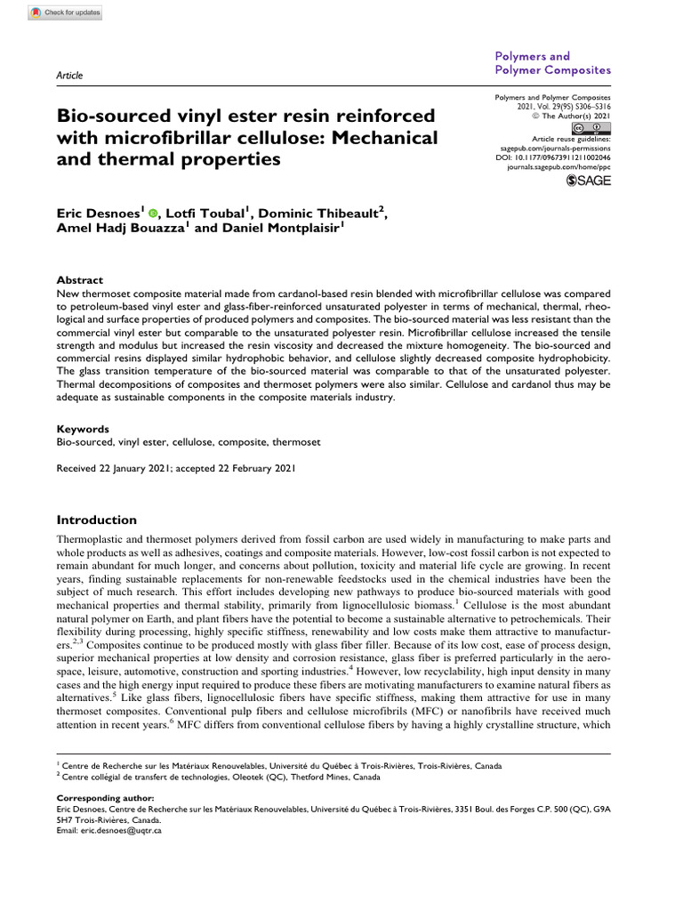 Bio-sourced Vinyl Ester with Cellulose | PDF | Composite Material ...
