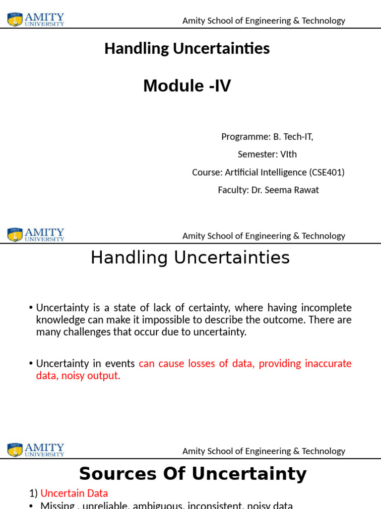Lecture AI - Handling Uncertainities | PDF | Fuzzy Logic | Bayesian Inference