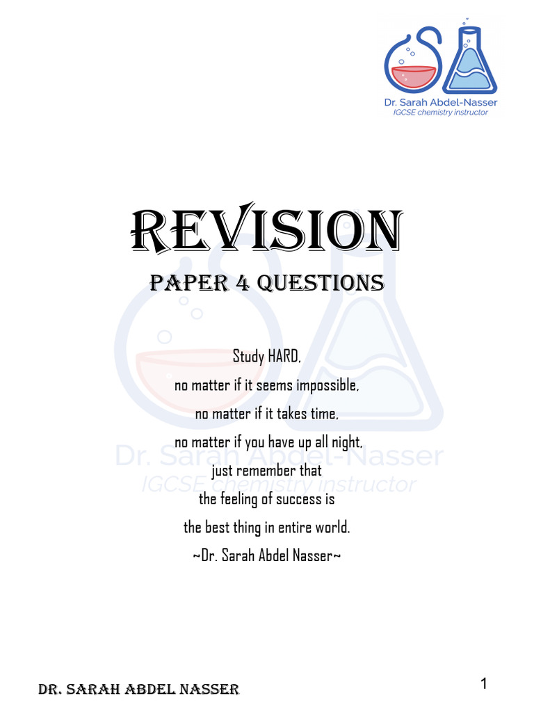 Paper 4 Final Revision Sheet | PDF | Atoms | Chemical Reactions