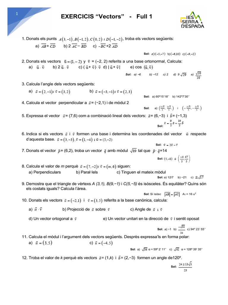 Exercicis Vectors Full 1 24 25 | PDF