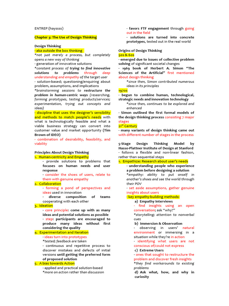ENTREP Reviewerrrrr | PDF | Design Thinking | Empathy