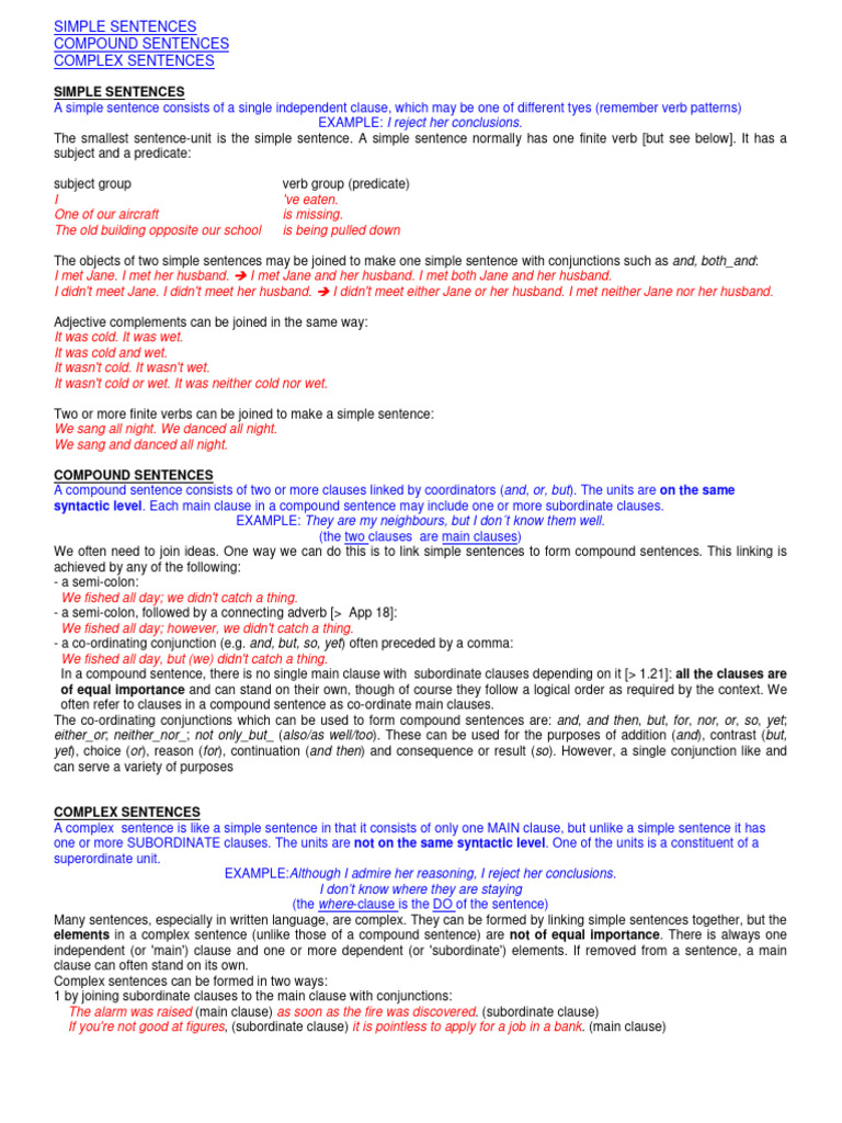 Sentence Types: Simple, Compound, Complex | PDF | Clause | Sentence (Linguistics)