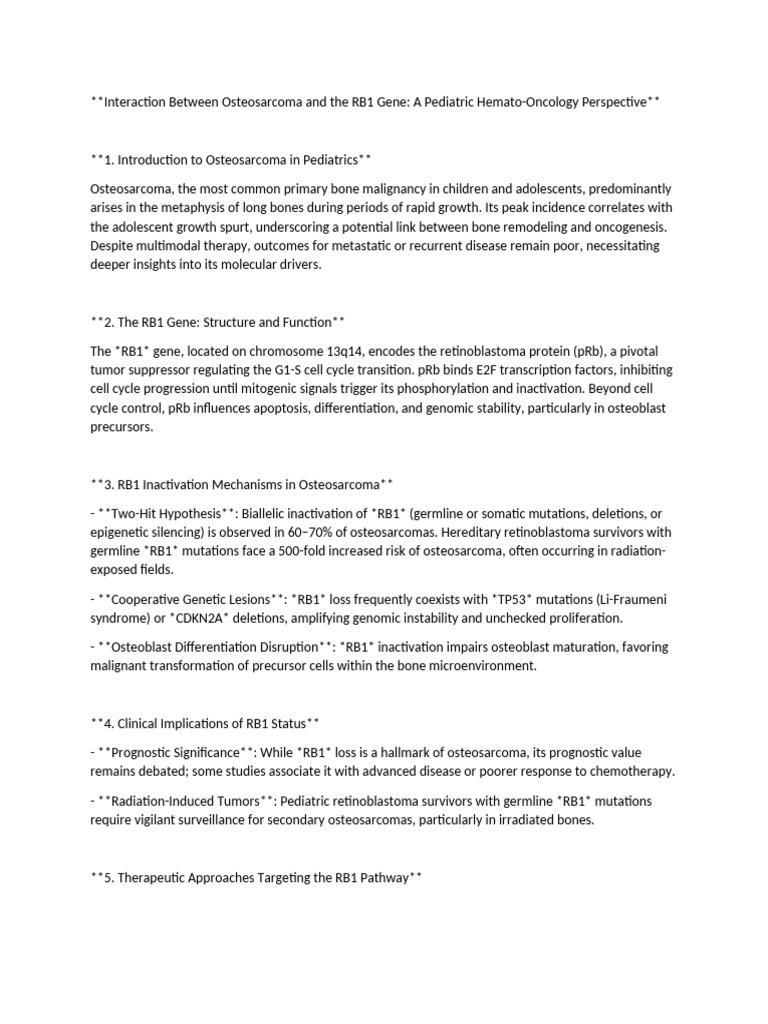 Interaction Between Osteosarcoma and The RB1 Gene | PDF | Biochemistry | Chemistry