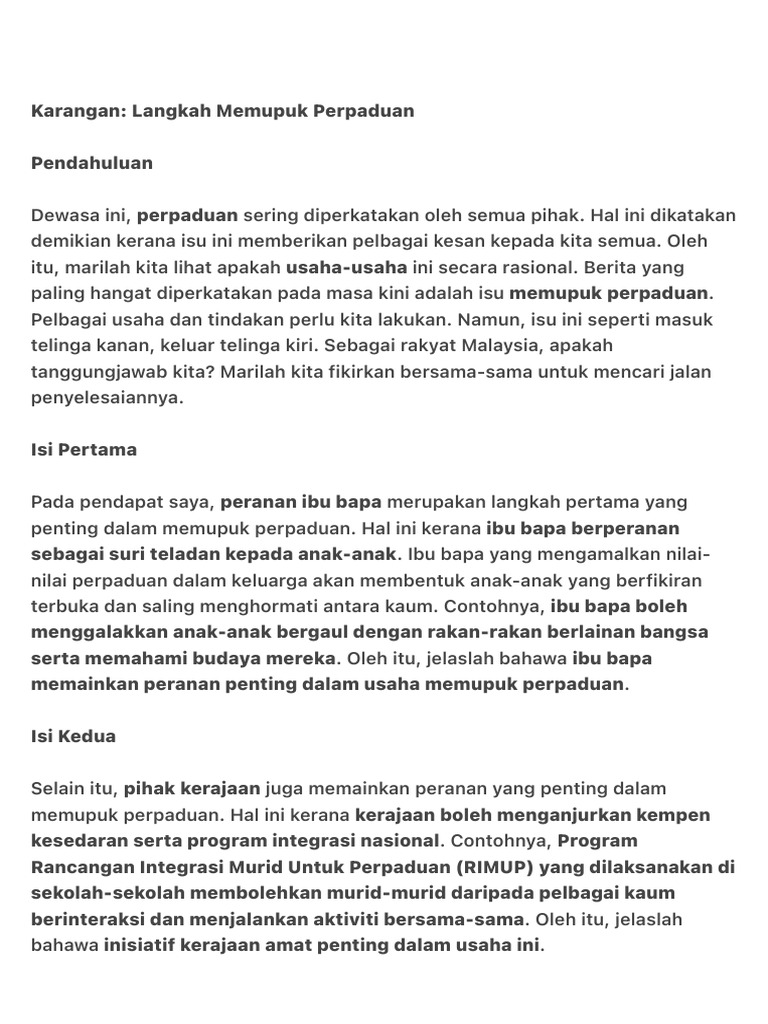 Karangan: Langkah Memupuk Perpaduan | PDF