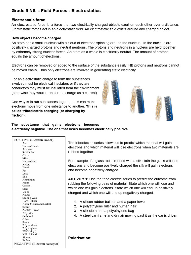 Grade 9 NS Forces 7 Field Forces Electrostatics | PDF | Electron ...