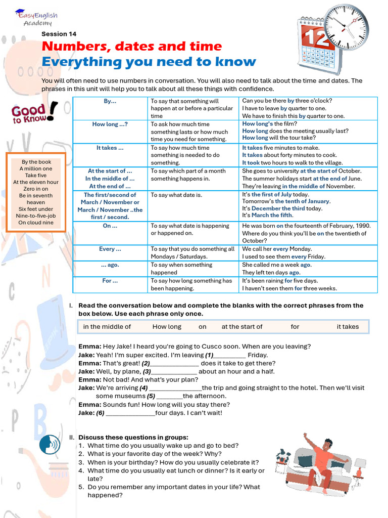 Numbers Dates and Time Ts | PDF | Lunch