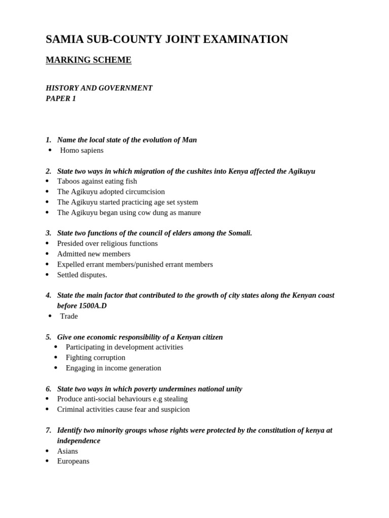 2022 Samia Mock History PP1 MS | PDF | Kenya