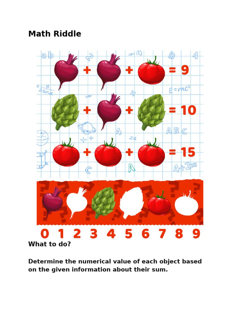 Math Riddle: Solve Object Values | PDF