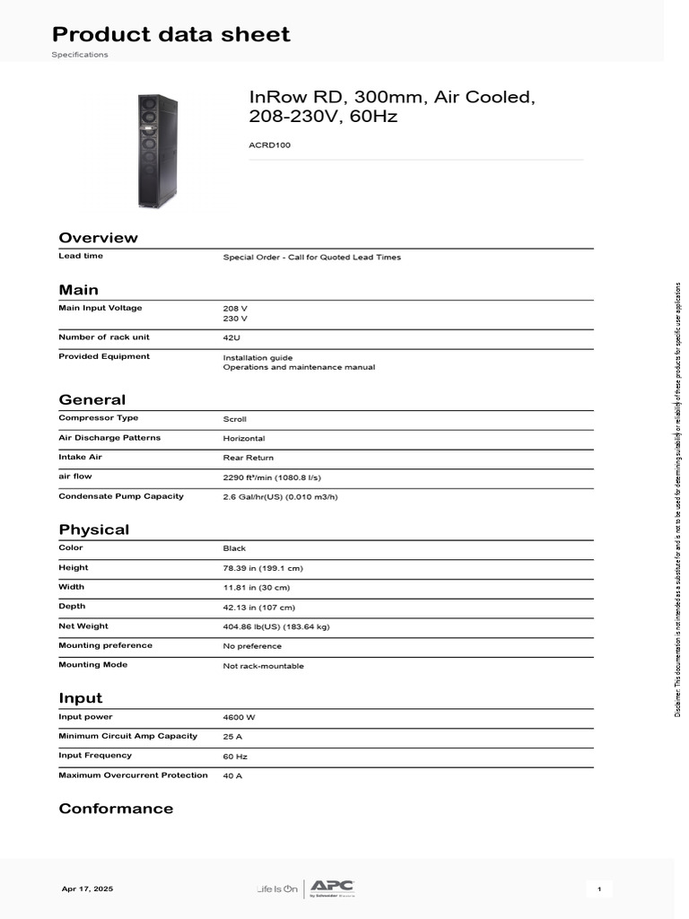 APC - Uniflair Direct Expansion InRow Cooling - ACRD100 | PDF ...