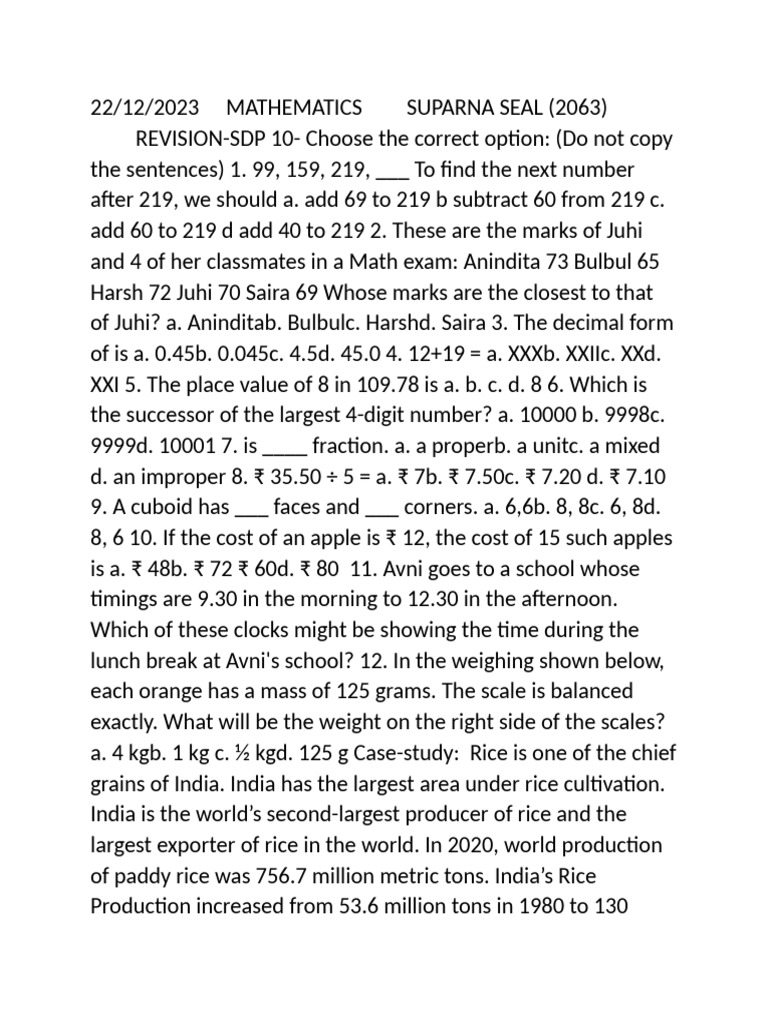 SDP 10 Mathematics Revision Quiz | PDF