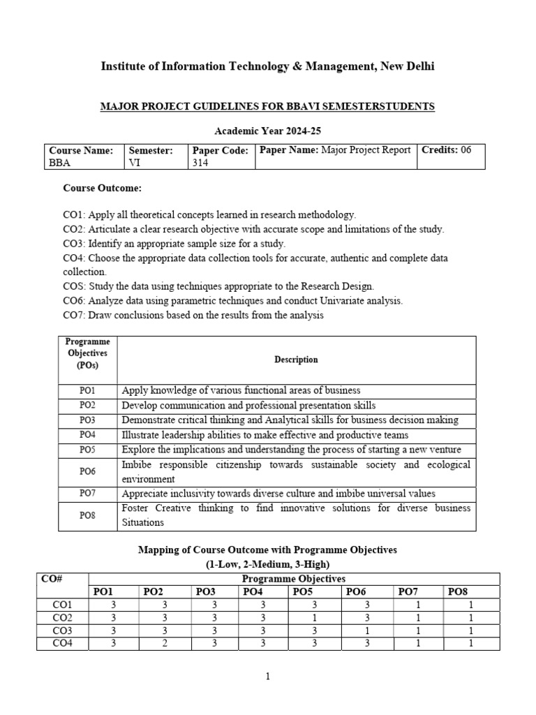BBA Major Project Guidelines 2024-25 | PDF | Sampling (Statistics ...