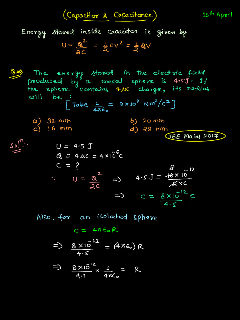 16th April (Capacitor & Capacitance) | PDF