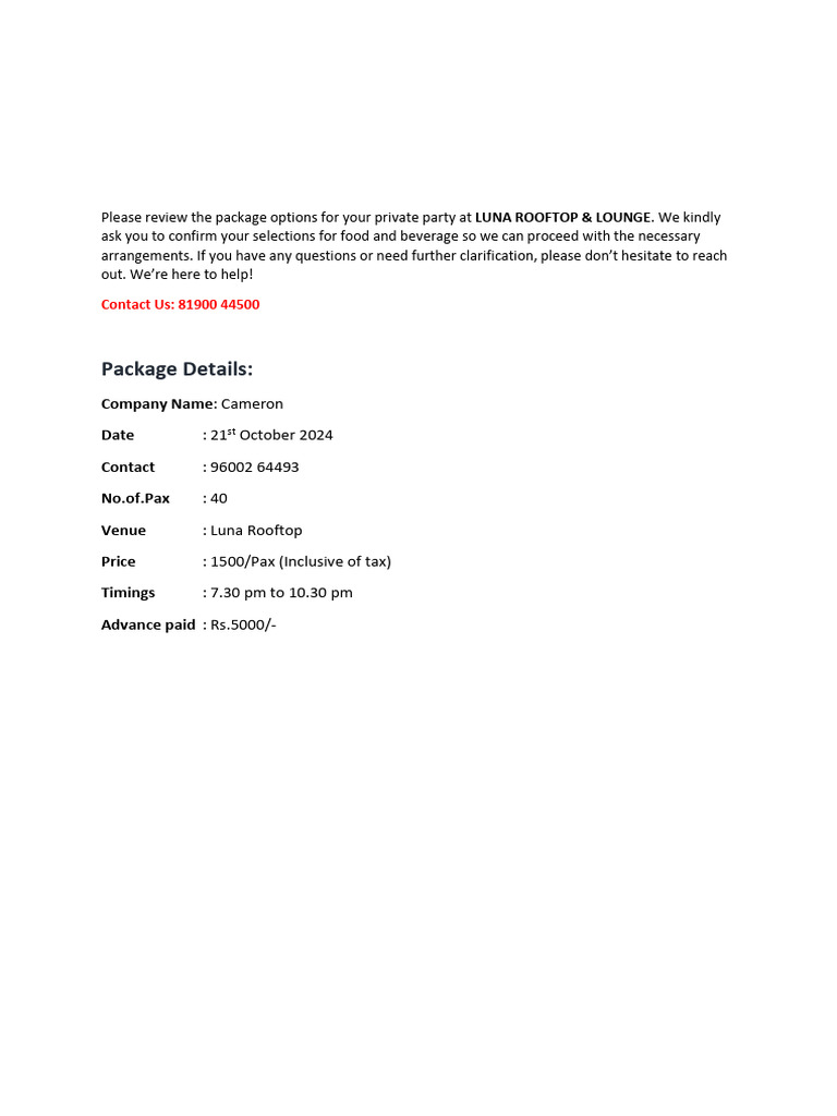 Cameron Menu | PDF