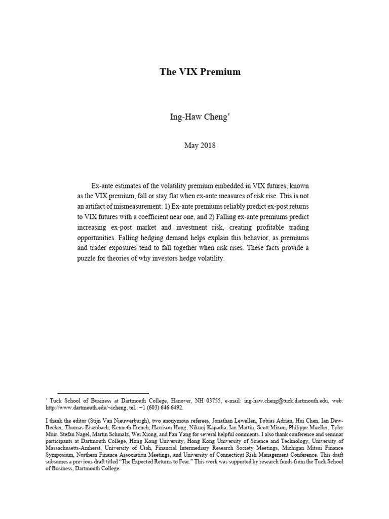 The VIX Premium: Ing-Haw Cheng | PDF | Vix | Option (Finance)
