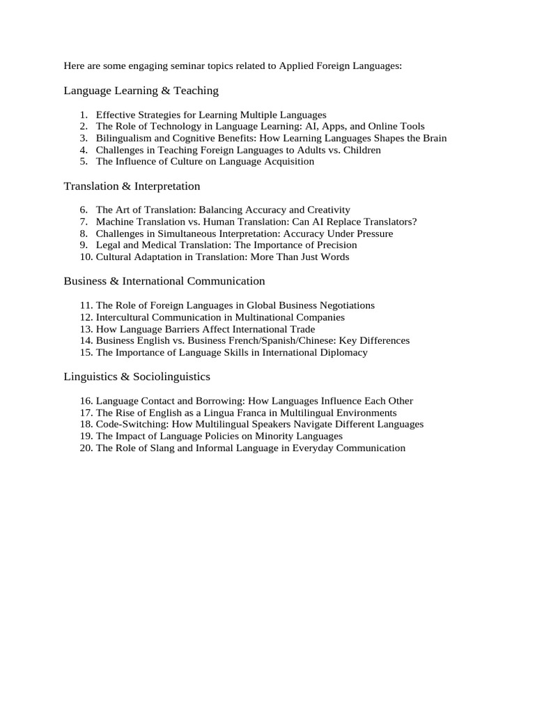 Topics For Seminars | PDF