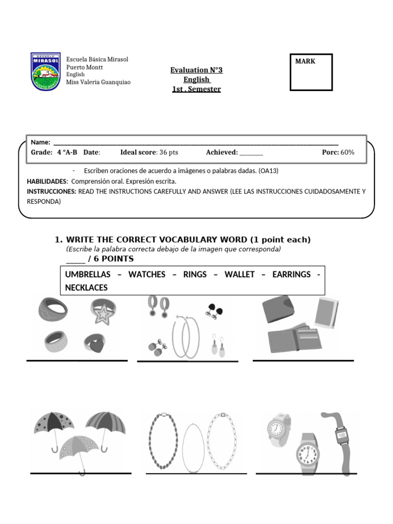 4rd GRADE EXAM #3 | PDF