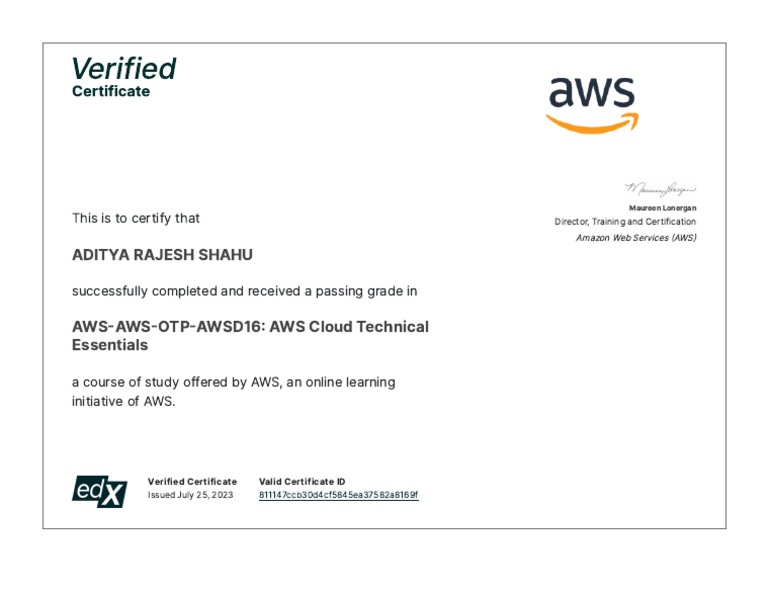 AWS Cloud Technical Essentials Certificate | PDF