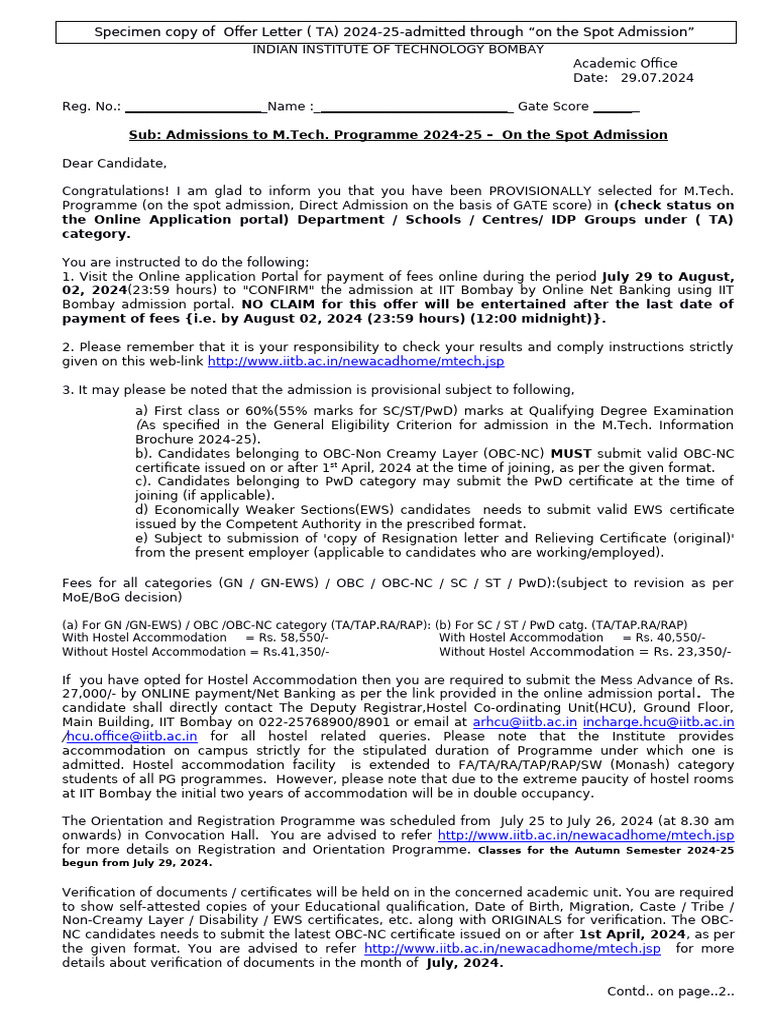 CSRE_offer_letter_spot_admission_2024 | PDF