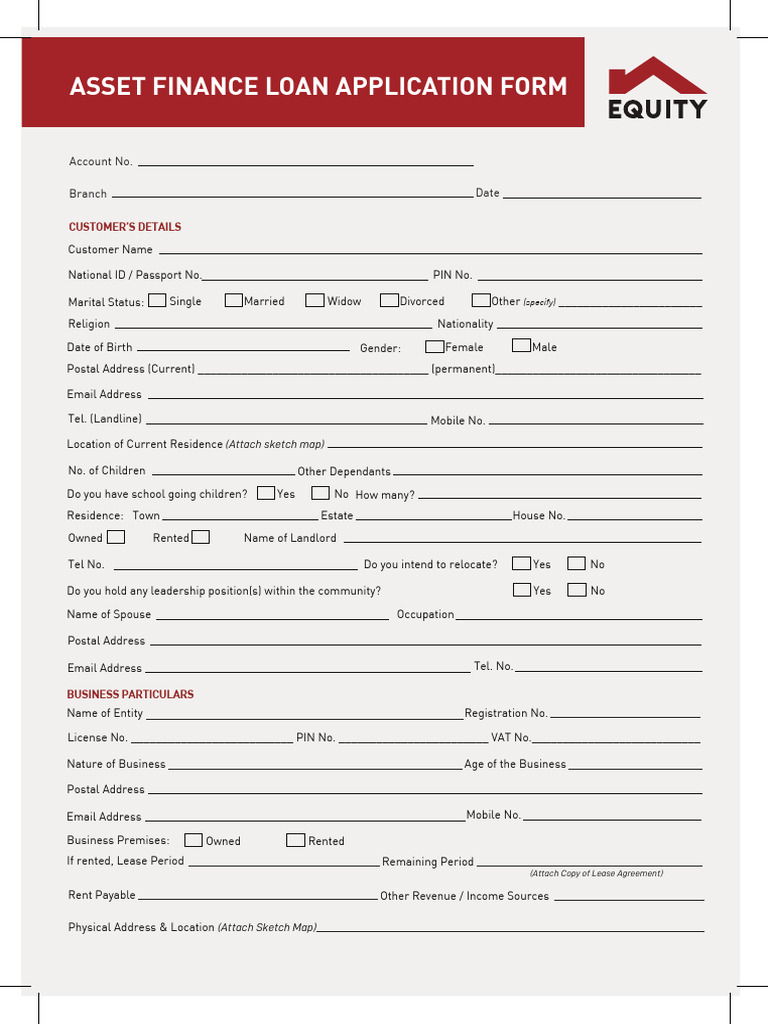 Asset Finance Loan Application Form | PDF | Finance & Money Management | Credit