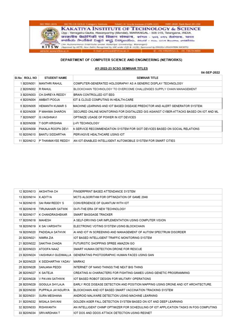 2022-23 Computer Science Seminar Topics | PDF | Internet Of Things ...