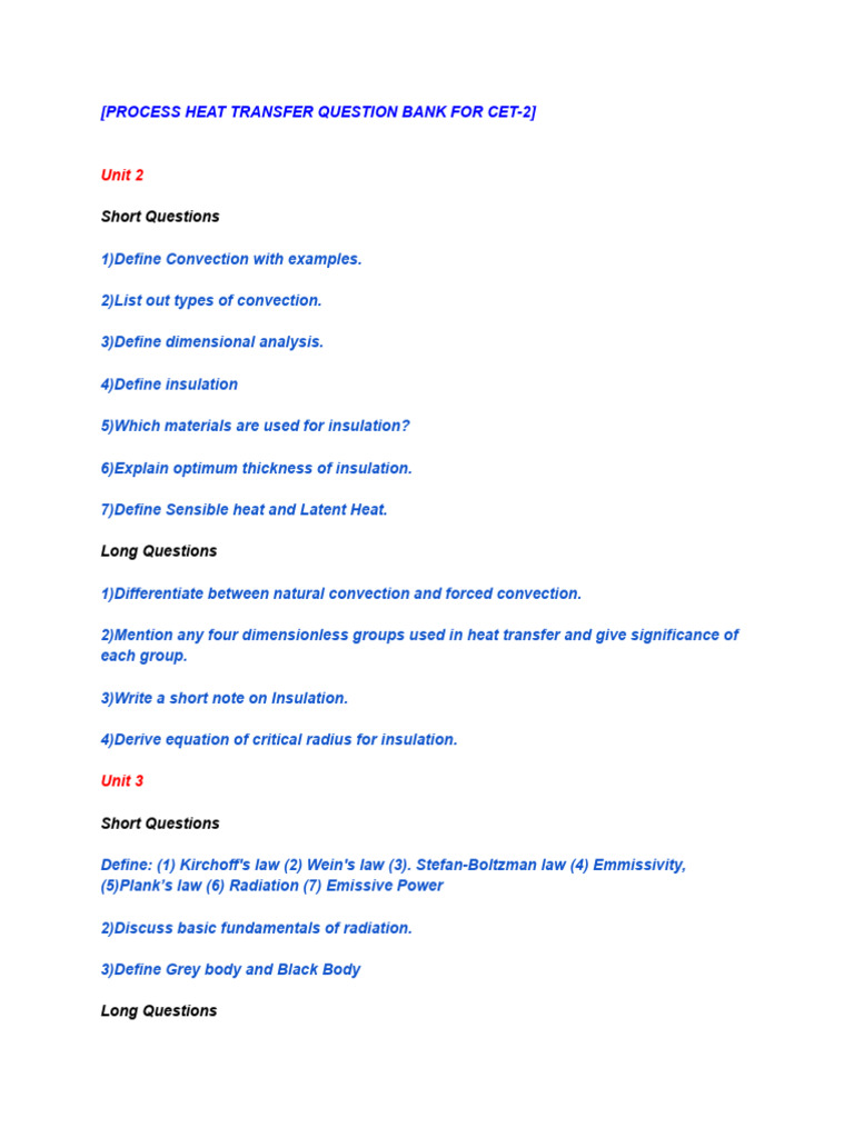 Process Heat Transfer Question Back For Cet-2 | PDF
