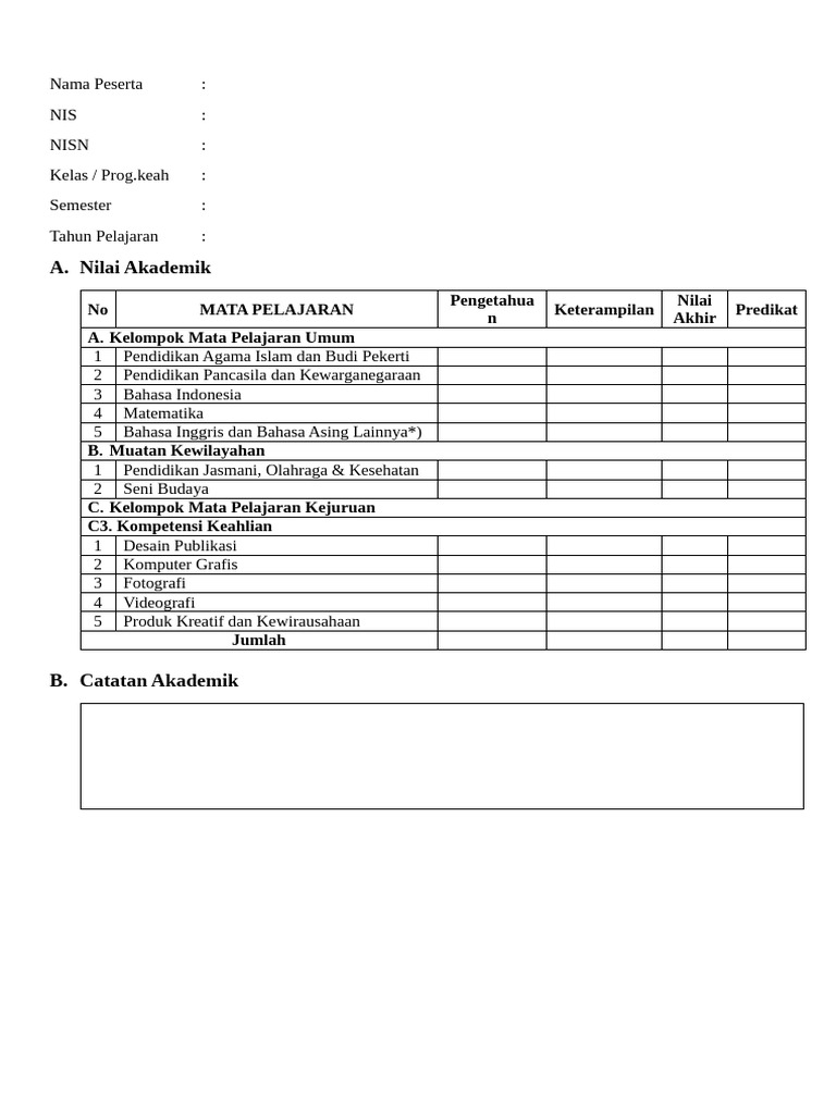 Rapor Ganjil K13 Kelas XII | PDF