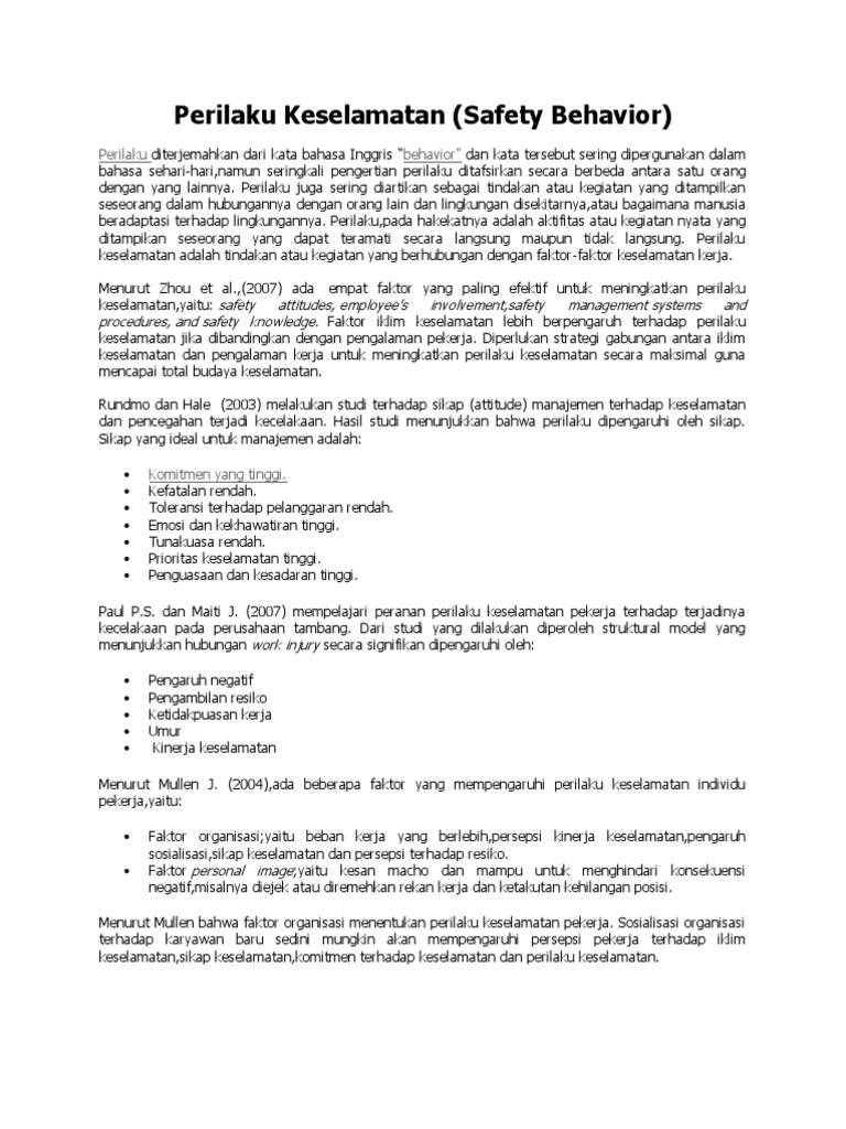 Perilaku Keselamatan (Safety Behavior) | PDF