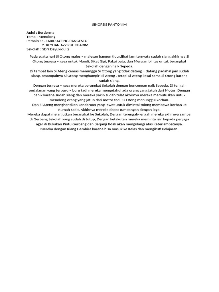 Sinopsis Pantomim Berderma di Sekolah | PDF