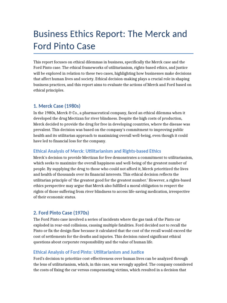 Ford Pinto Ethical Dilemma Analysis | PDF | Utilitarianism | Justice