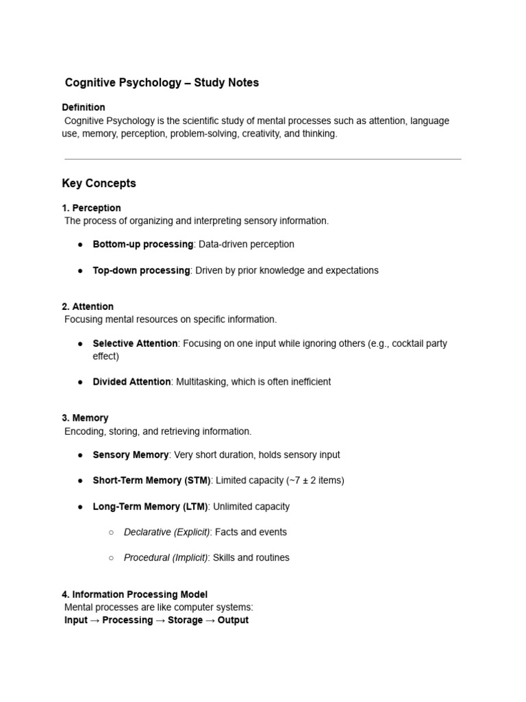 _Cognitive Psychology – Study Notes | PDF