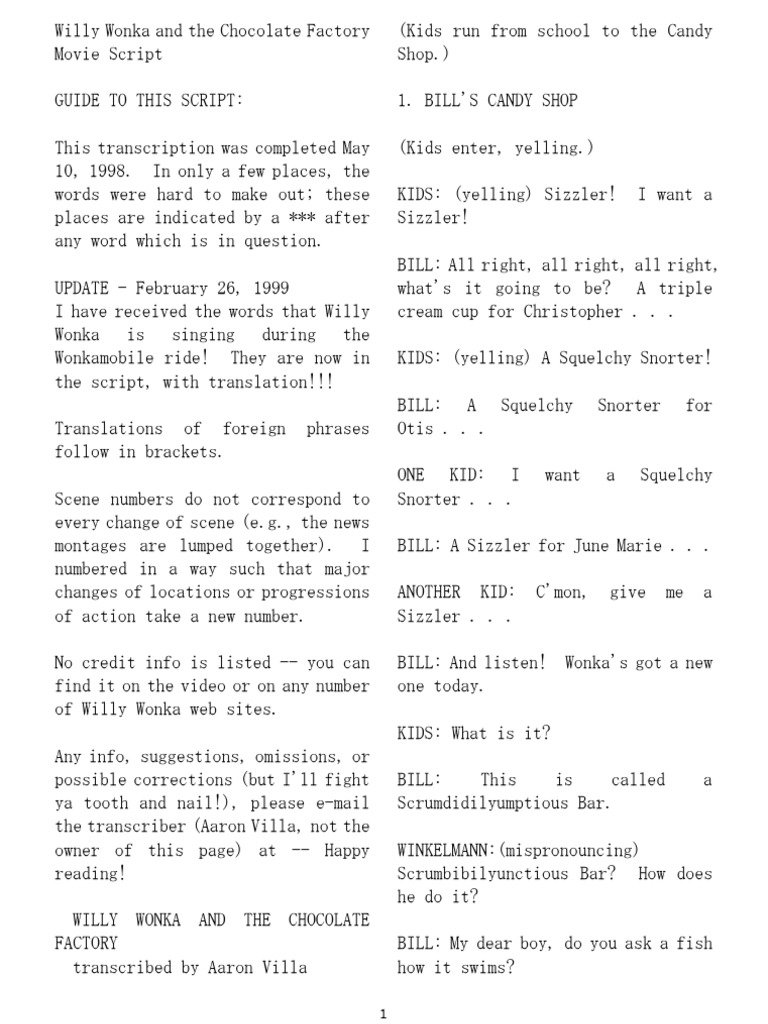 Willy Wonka Script | PDF | Foods