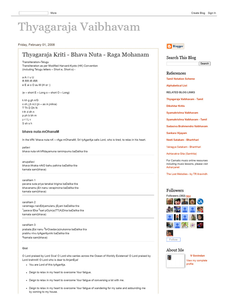 Thyagaraja Vaibhavam - Thyagaraja Kriti - Bhava Nuta - Raga Mohanam | PDF