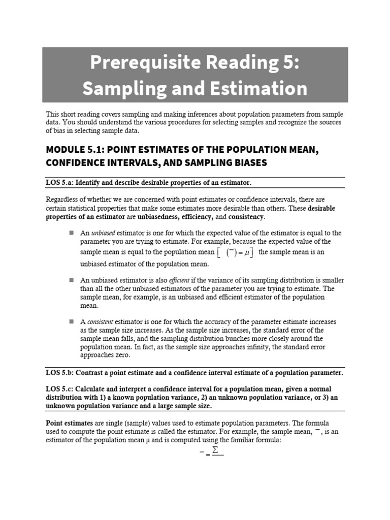 Reading 5 Sampling and Estimation | PDF | Estimator | Bias Of An Estimator