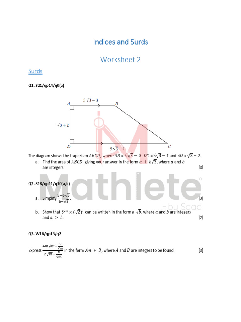Indices and Surds Worksheet 2 | PDF | Elementary Geometry | Euclidean Geometry